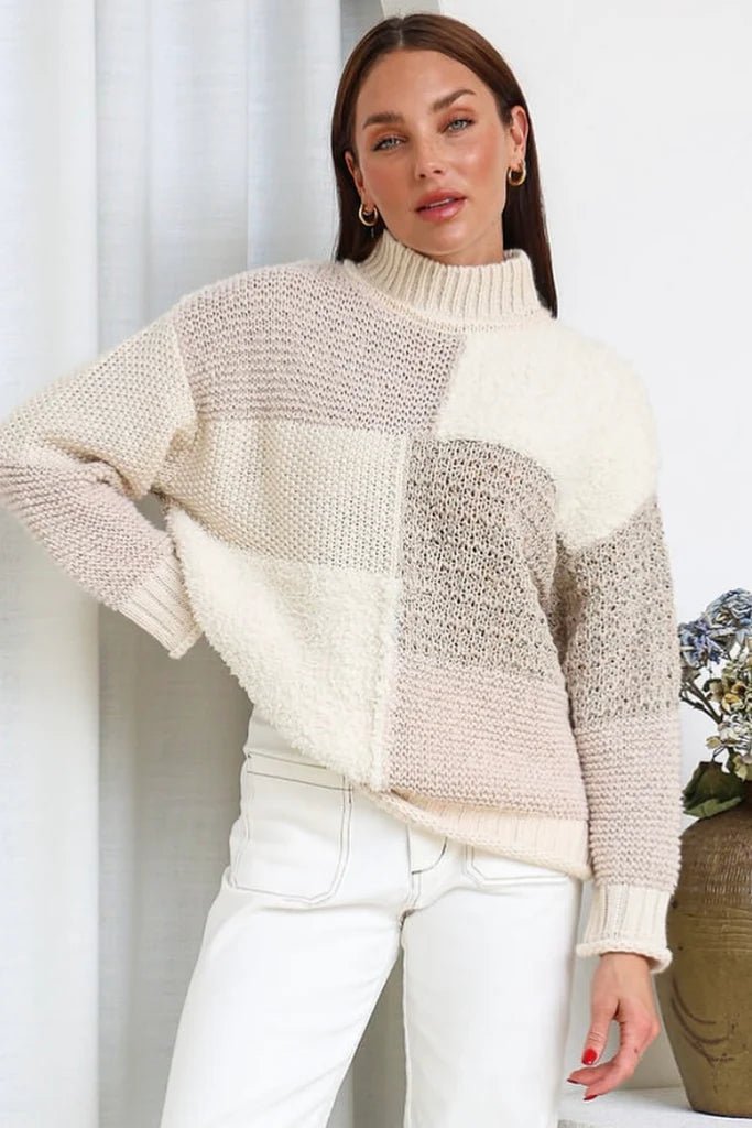 Patchwork Knit Jumper (Latte/Ivory) - Something For Me