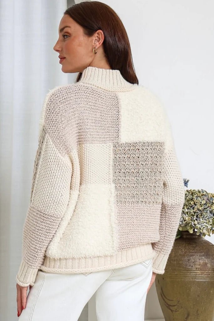 Patchwork Knit Jumper (Latte/Ivory) - Something For Me
